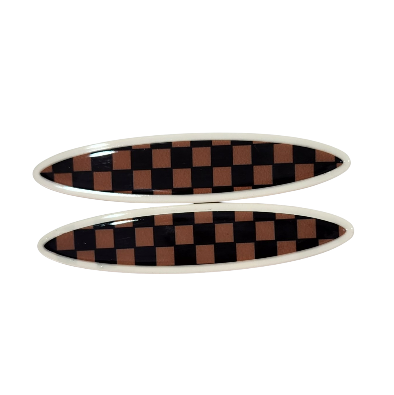 Maya oval clips Black and Tan Checker – Panache Design